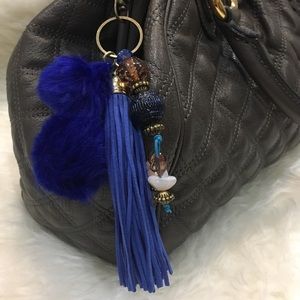 Accessories | Sapphire Pom Pom Beaded Bag Charmkey Fob | Poshmark